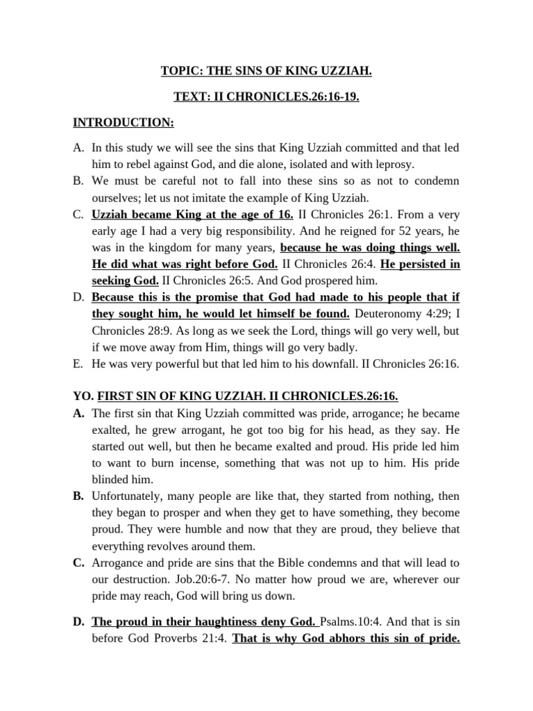 469 The Sins of King Uzziah | PDF | Anger | Epistle To The Hebrews