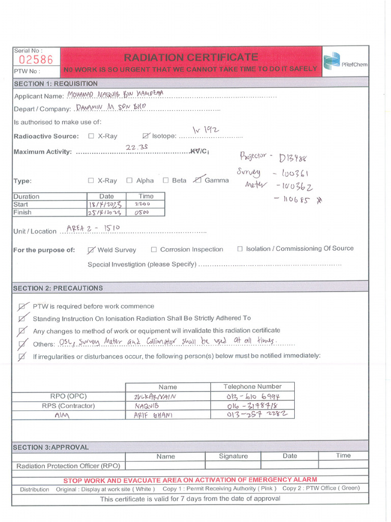 Radiation Cert A2 1510 | PDF