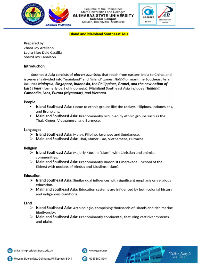 Mainland vs Island Southeast Asia | PDF | Southeast Asia | Asia