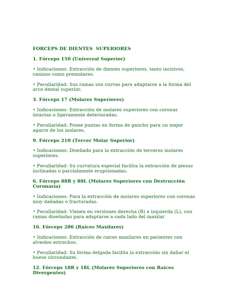 Cuaderno - Tipos de Forceps Dentales | PDF | Diente | Ramas de Odontología