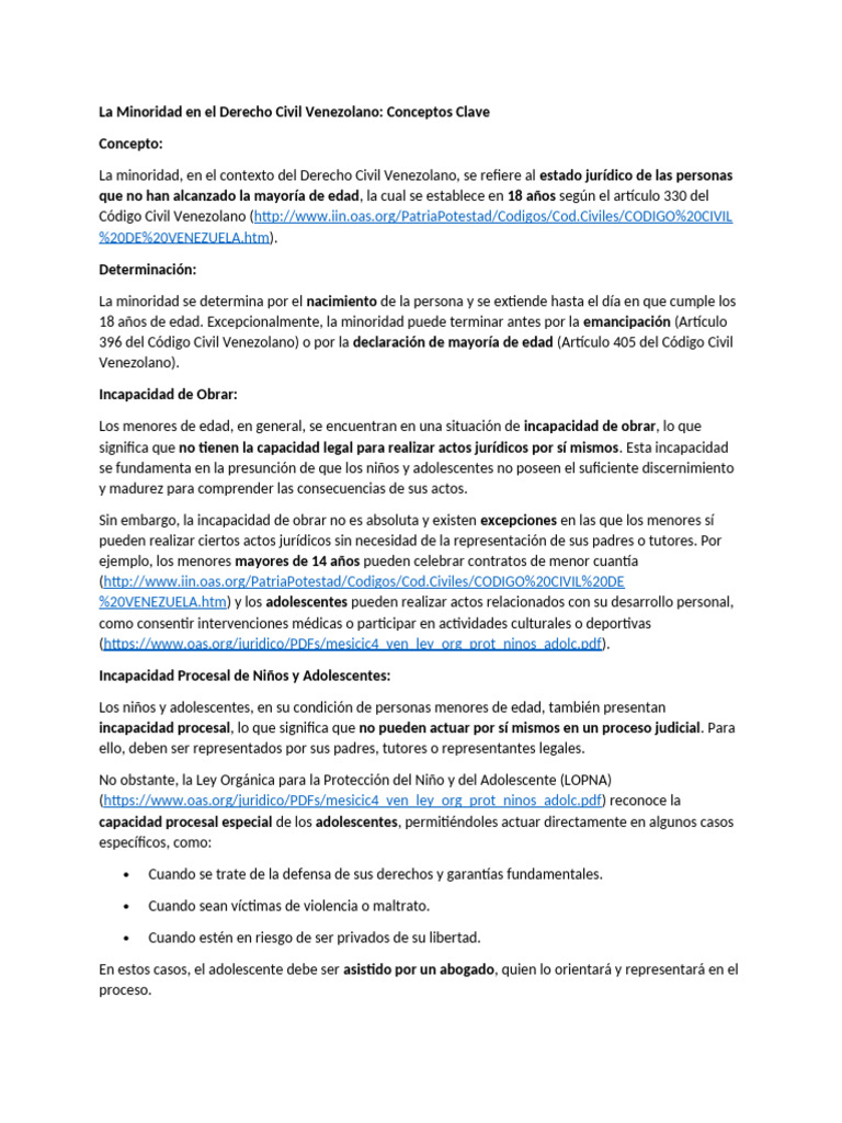 La Minoridad en El Derecho Civil Venezolano | PDF | Menor (ley) | Ley ...