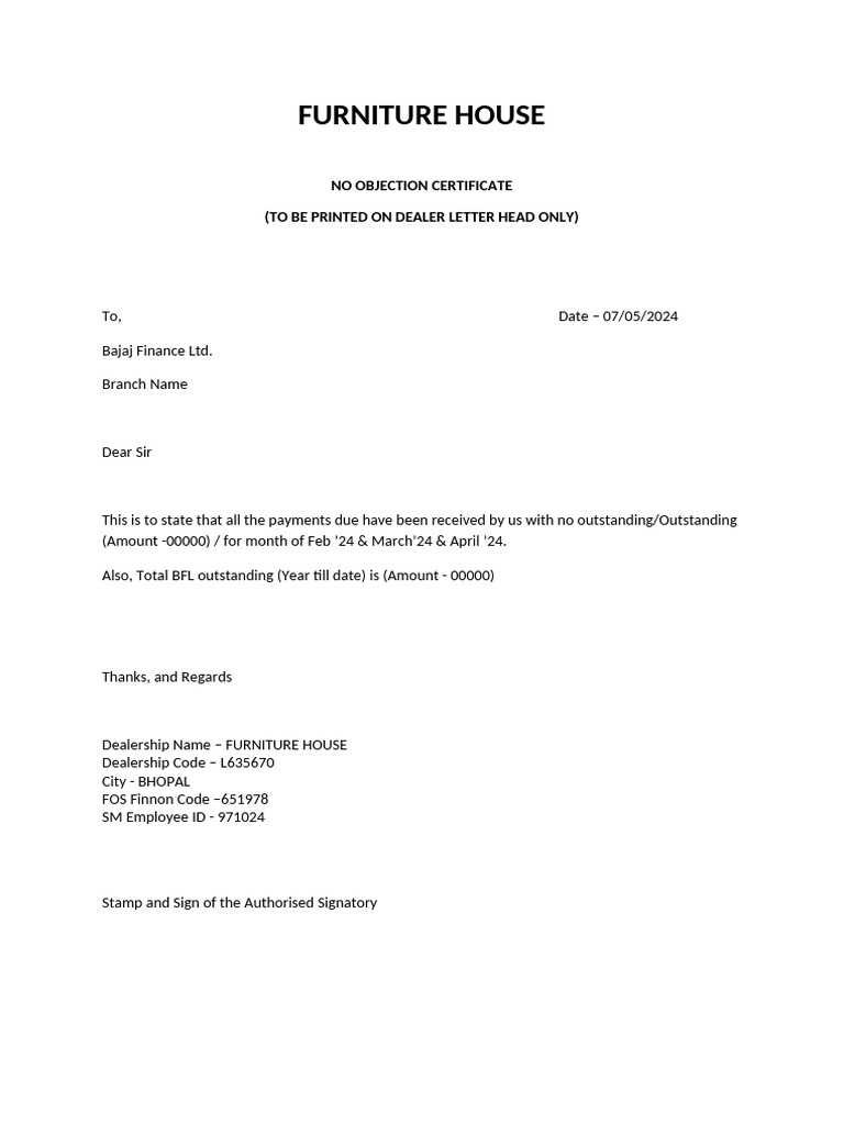 No Objection Certificate Template | PDF