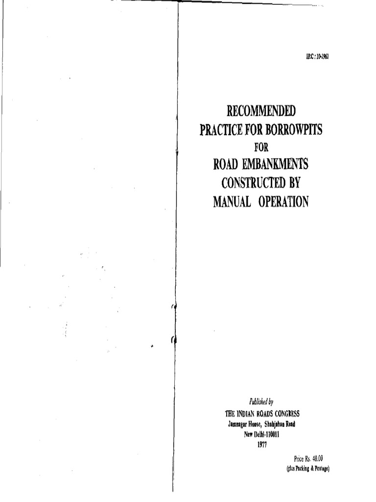 Recom Practice For Borrowpits For Embankment by Manual Methods | PDF