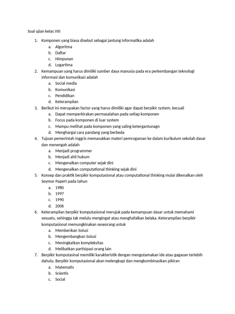 Soal Ujian Informatika Kelas VIII | PDF