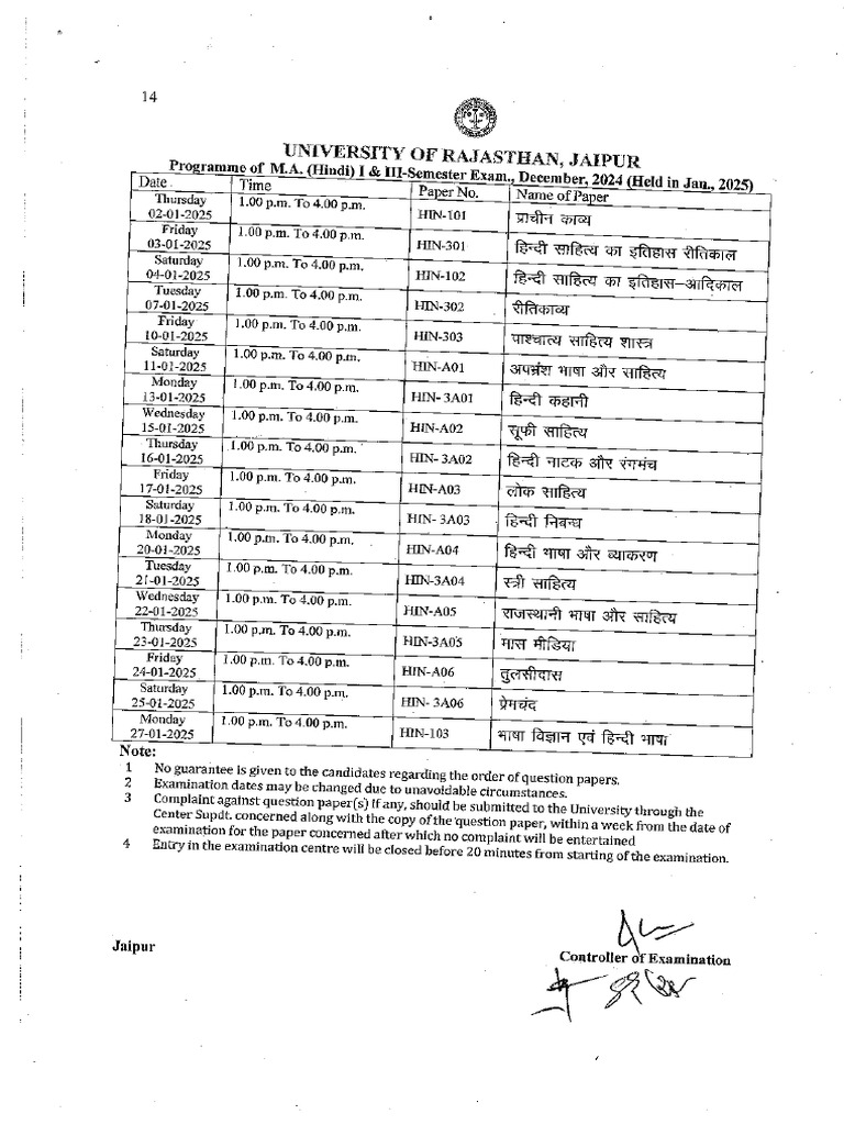Ma Exam Time Table | PDF