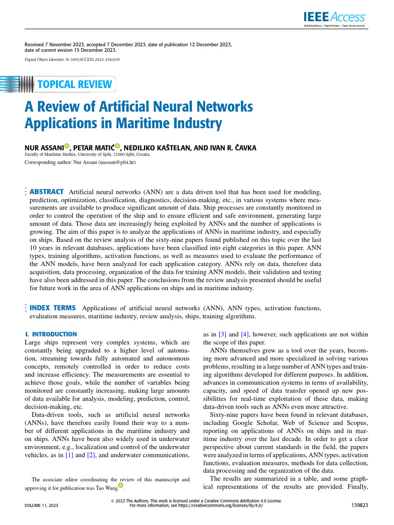 A Review of Artificial Neural Networks Applications in Maritime Industry | PDF | Support Vector ...