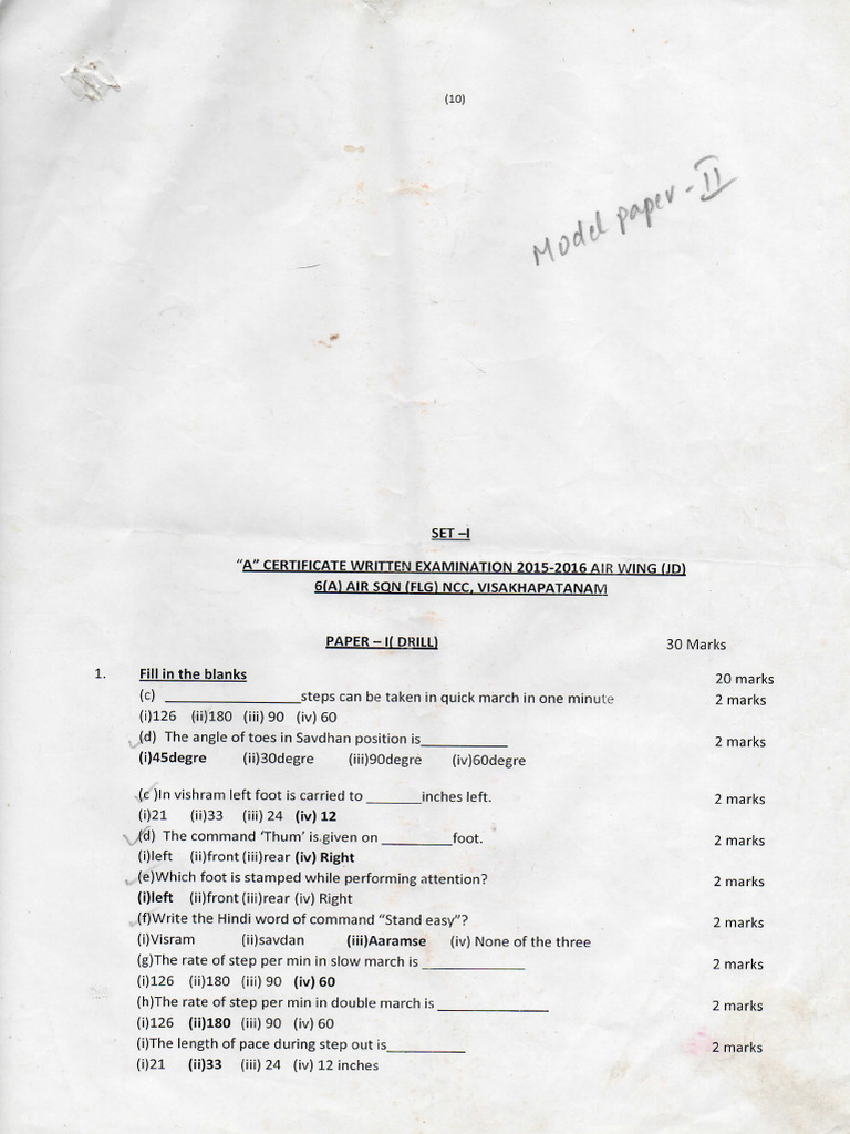 Ncc Exam Model Paper 2(2) | PDF