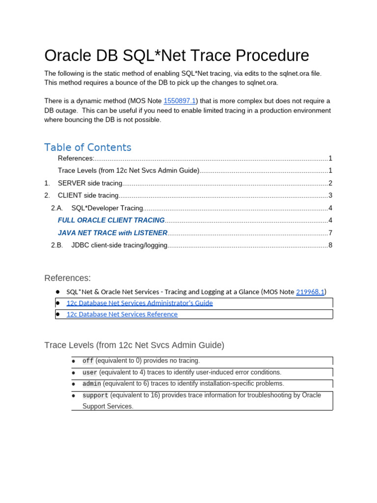 Oracle DB SQL-Net Trace Procedure | PDF | Databases | Oracle Database