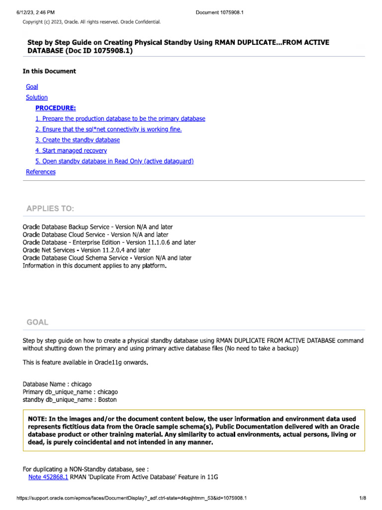 Creating Physical Standby Using RMAN DUPLICATE | PDF