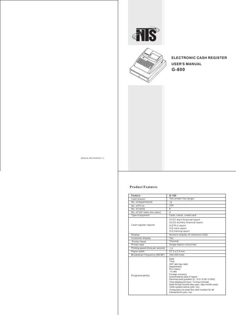 NTS G-800 Cash Register Manual | PDF | Money