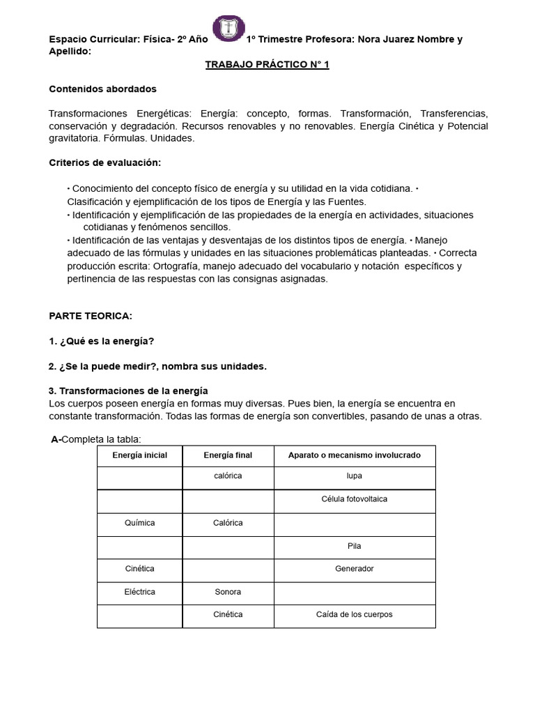 TP N°1 Fisica 2 | PDF | Energía cinética | Ingenieria Eléctrica