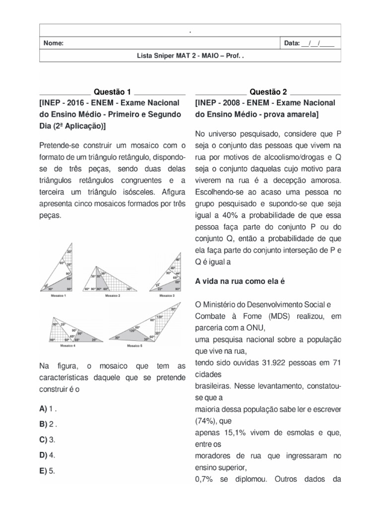 LISTA MAT 2 MAIO | PDF