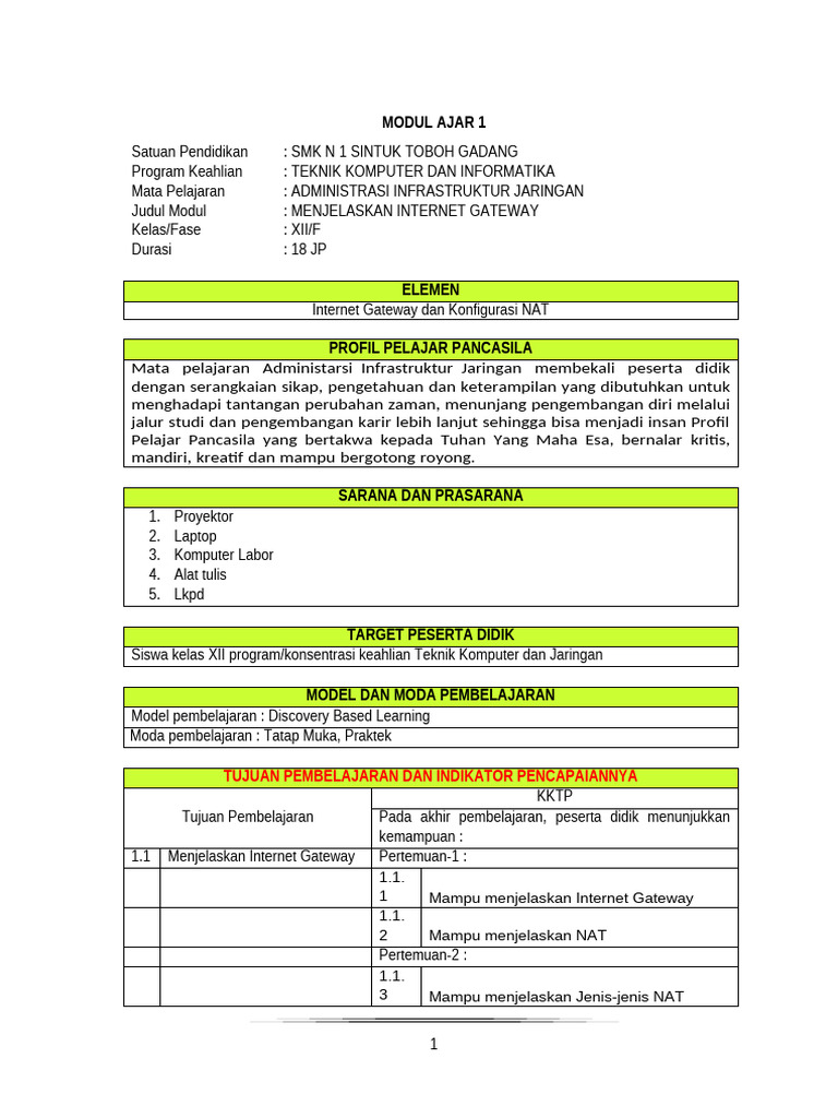 Modul Ajar AIJ XII TKJ Rifka Laina | PDF