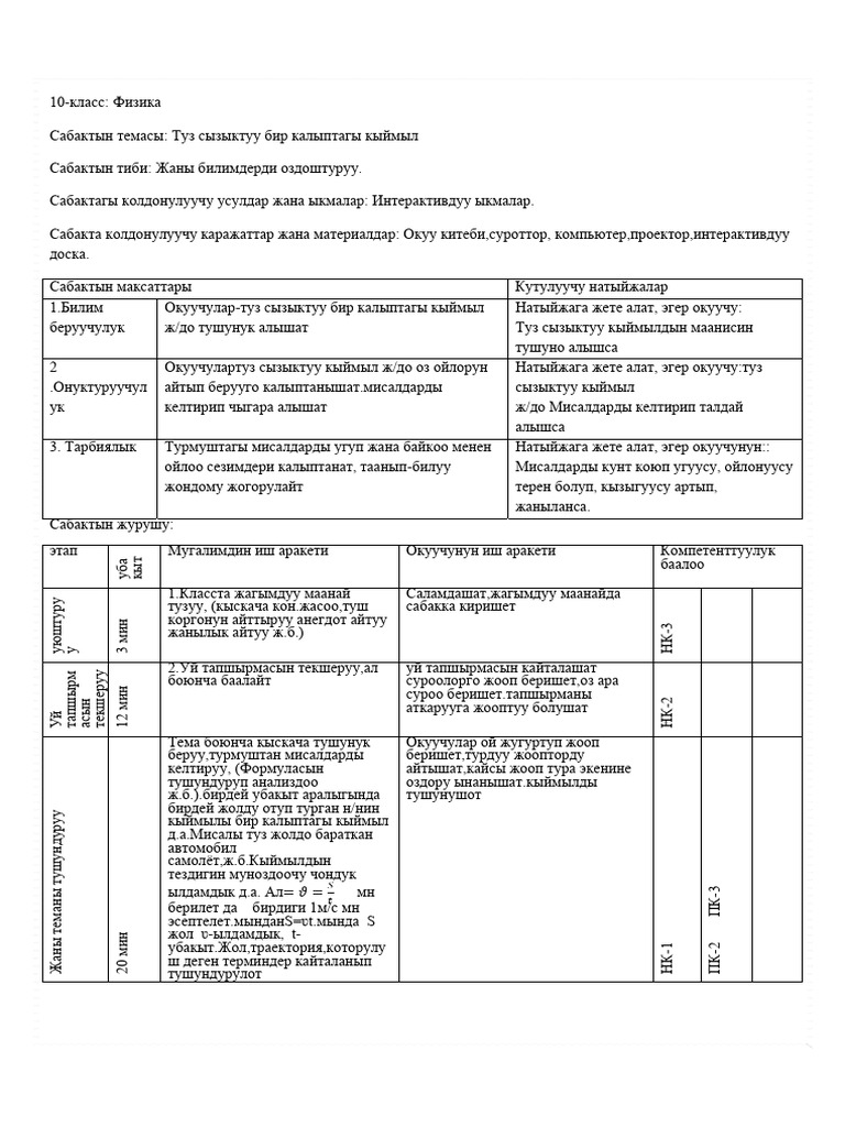 KTP Fizika 10 Klass 1 4 Cheyrek 1 Kyrg | PDF