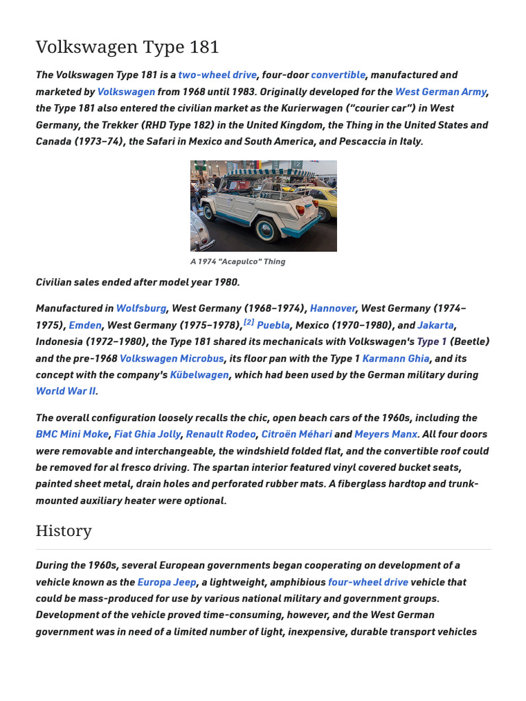 Volkswagen Type 181 Overview and History | PDF | Vehicle Technology ...