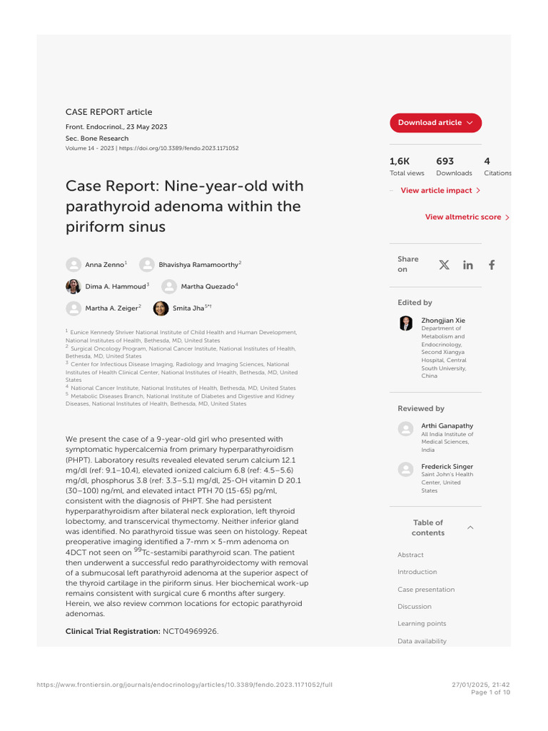 Frontiers Case Report Nine Year Old With Parathyroid Adenoma Within The ...