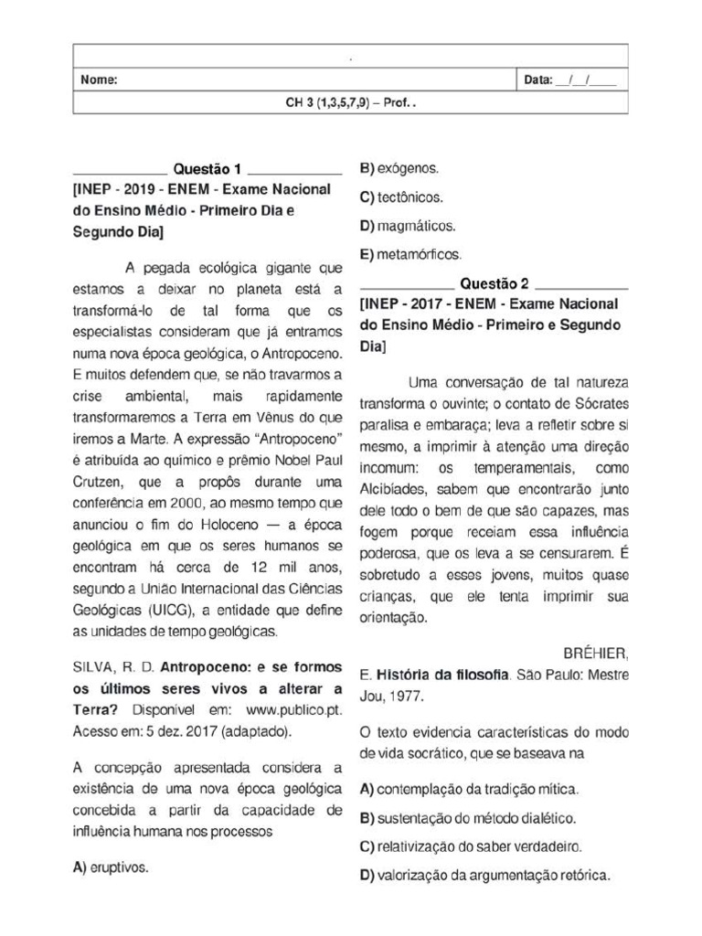 Lista CH 3 Atualizada | PDF