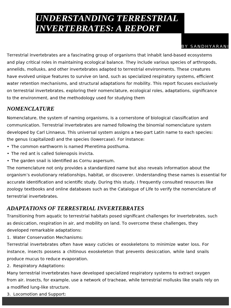 Terrestrial Invertebrates Report | PDF | Insects | Invertebrate