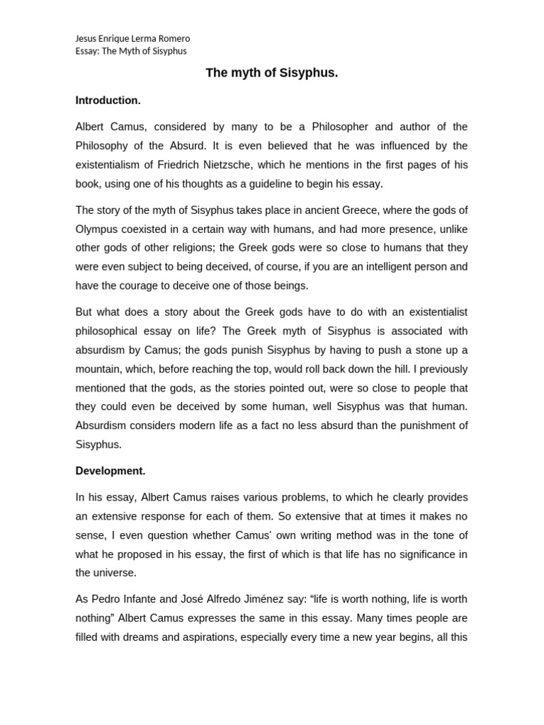 Camus and the Absurd: Sisyphus Explained | PDF | Albert Camus ...