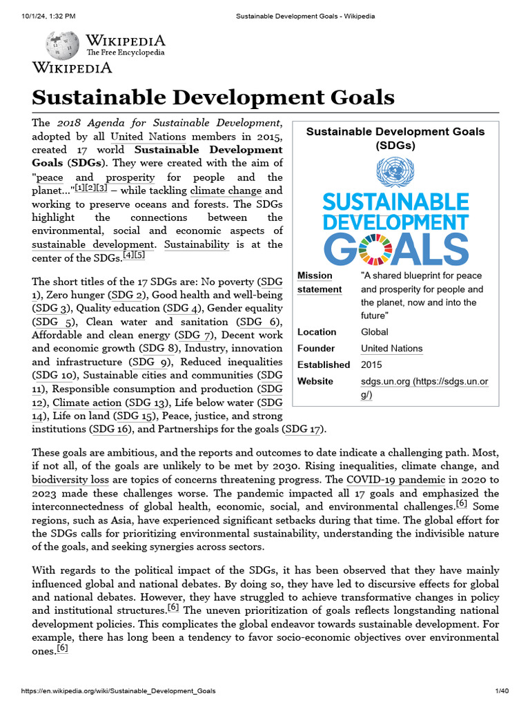 Sustainable Development Goals - Wikipedia | PDF | Sustainability ...