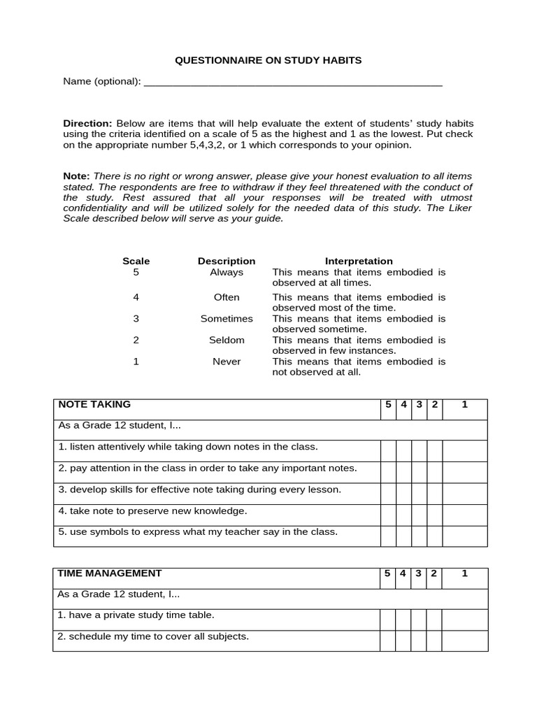 Sample Modified Questionnaire 1 | PDF | Questionnaire | Learning