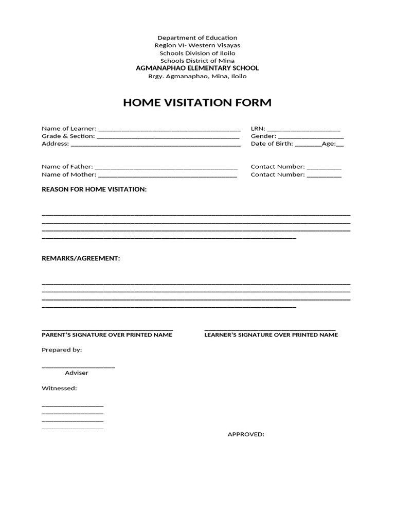 Home Visitation Form | PDF