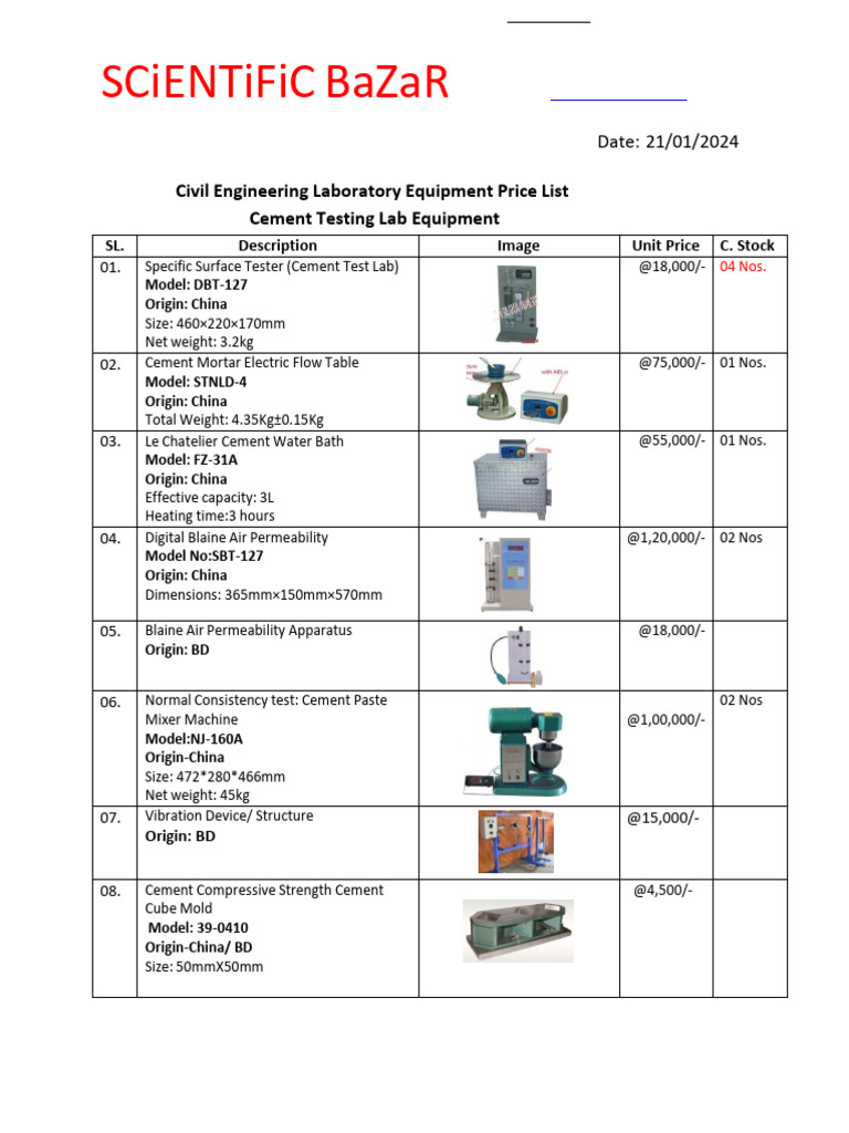 Cement Engineering Laboratory Equipment Price List New | PDF | Cement ...