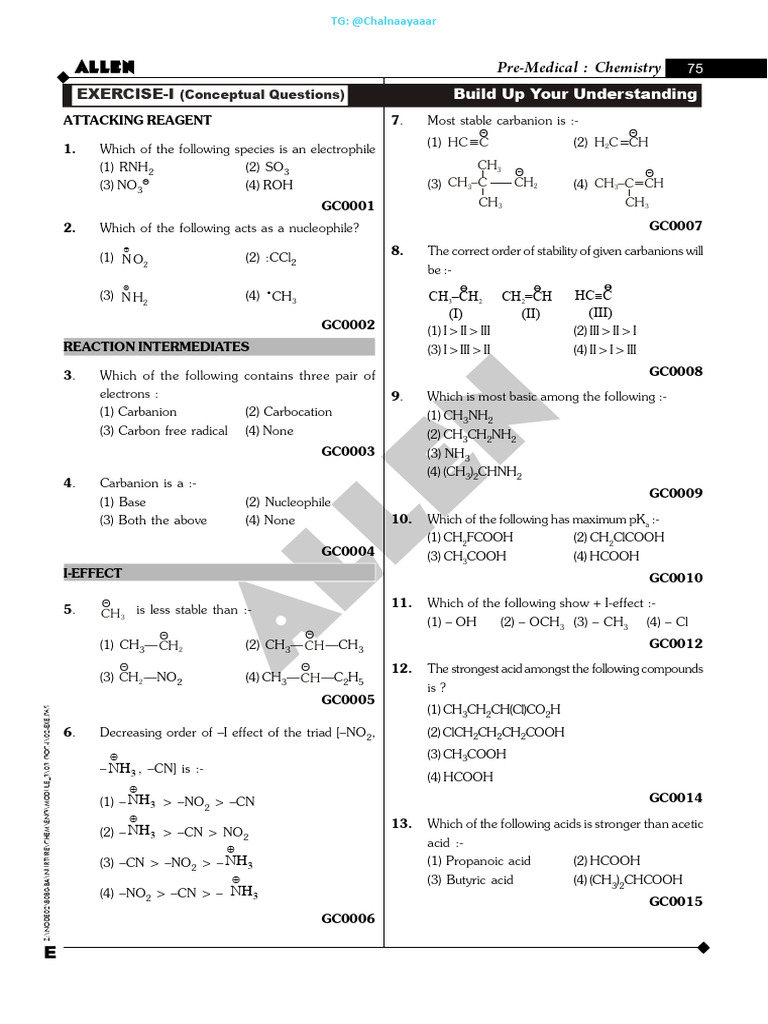 Che - Nurture - 03 - (Reaction Mechanism - I) (Ex) E | PDF | Chemical Reactions | Chemical ...
