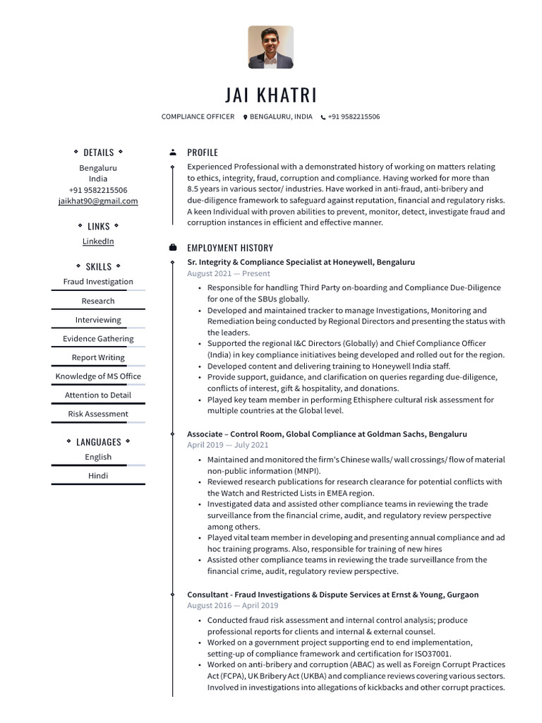Jai Khatri Resume Feb 2023 | PDF | Regulatory Compliance | Bribery
