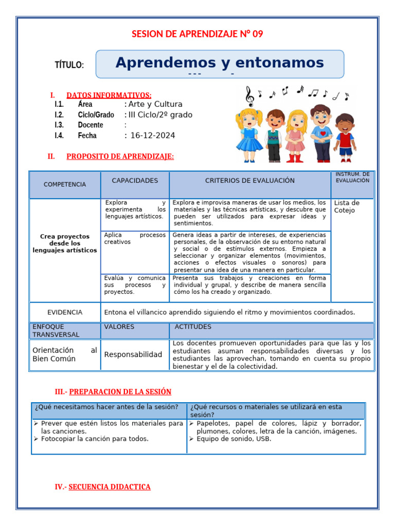 Sesion de Aprendizaje #09-Arte | PDF | Canciones | Aprendizaje