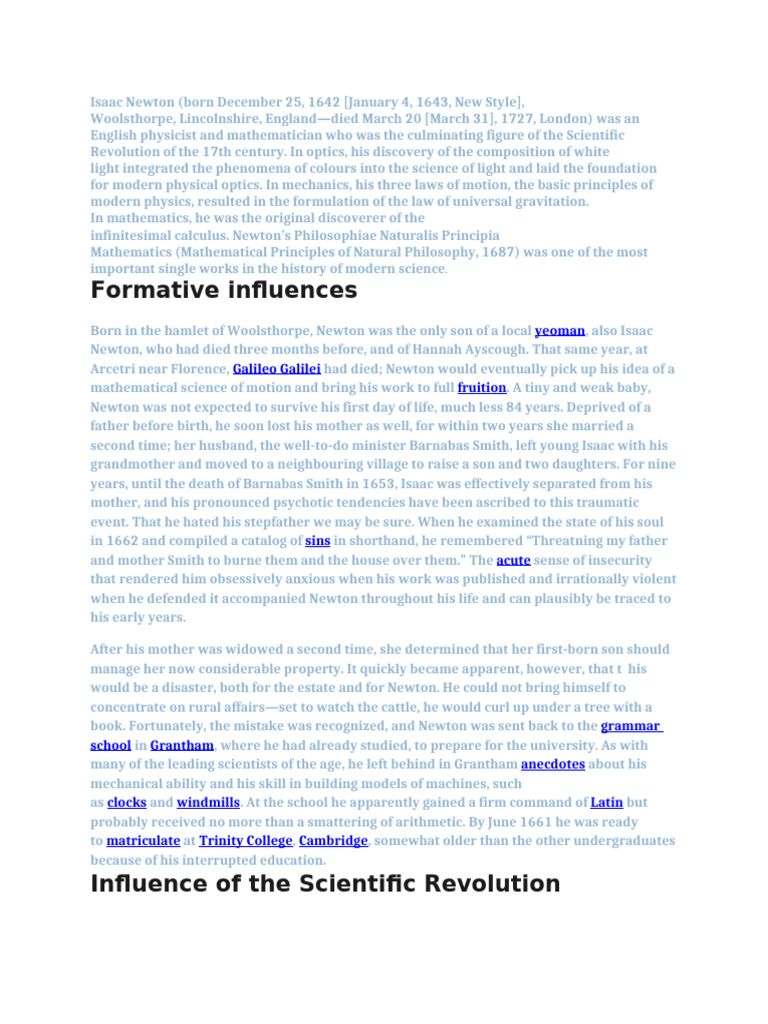 Isaac Newton | PDF | Isaac Newton | Force