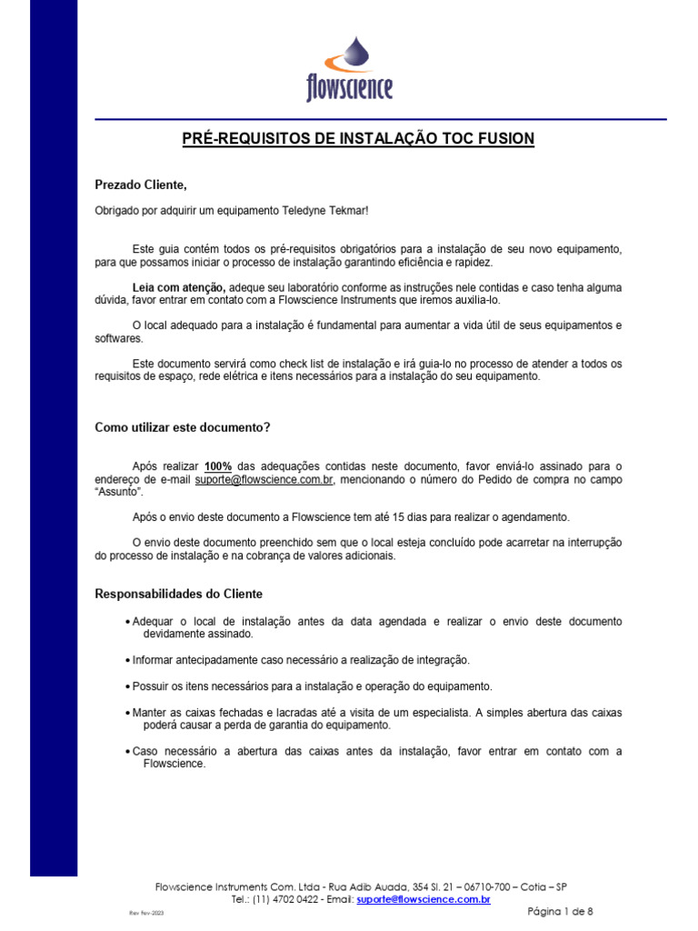 Pré Requisitos TOC Fusion | PDF | Carbono orgânico total | Calibração