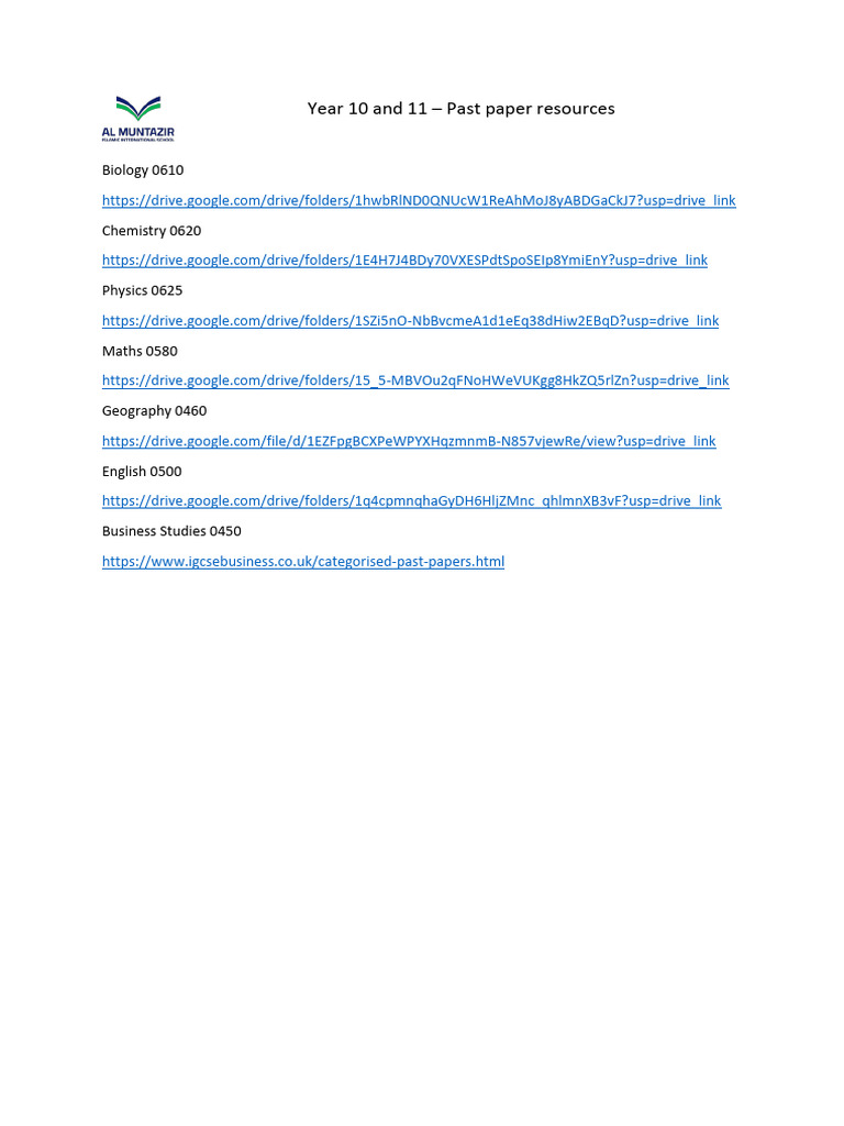 Year 10-11 Past Paper Resources | PDF