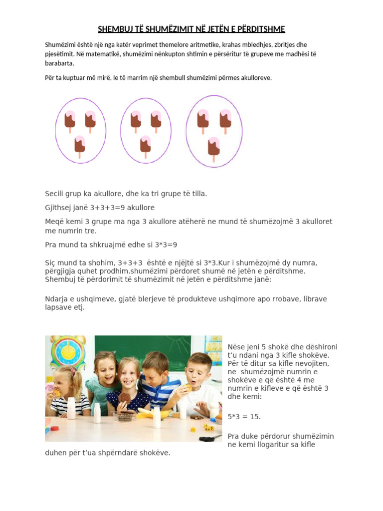 Shembuj Të Shumëzimit Në Jetën e Përditshme | PDF