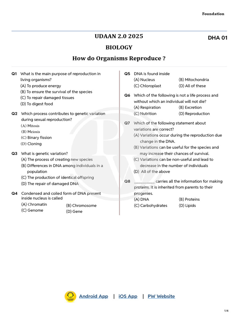 Biology Reproduction Quiz Guide | PDF | Reproduction | Genetics
