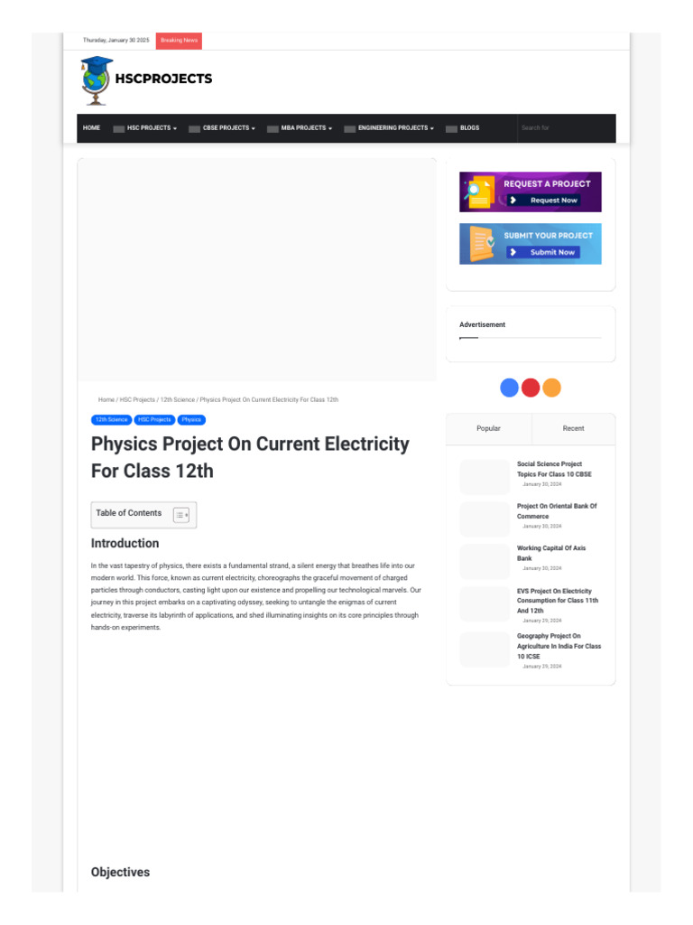 Hscprojects Com Physics Project On Current Electricity For Class 12th ...