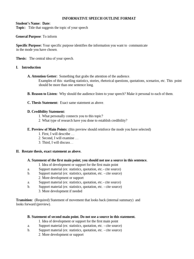 Informative Speech Outline Format | PDF | Human Communication ...