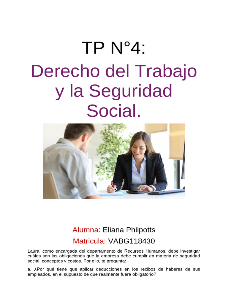 TP N°4 Dcho Laboral. SIGLO 21 | PDF | Seguro | Salario