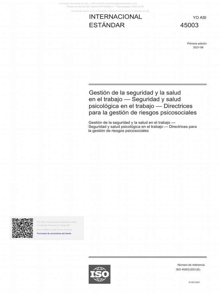 ISO - 45003 - 2021 Español | PDF | Valores | Organización internacional para la estandarización