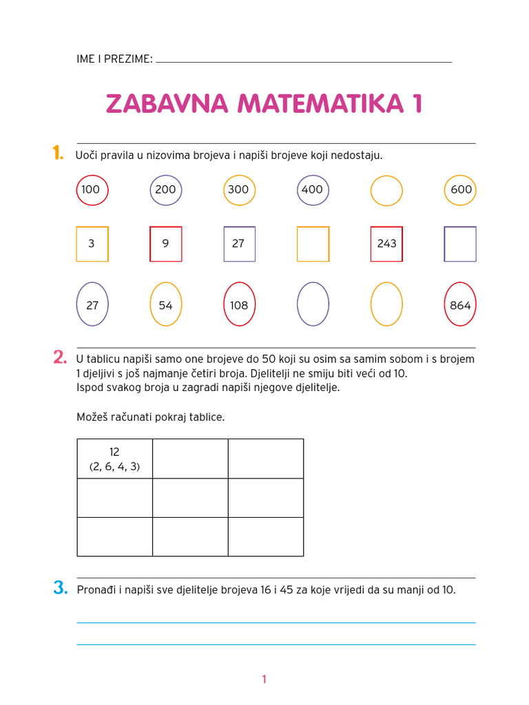 01 Moj Sretni Broj 3 RL Zabavna Matematika | PDF