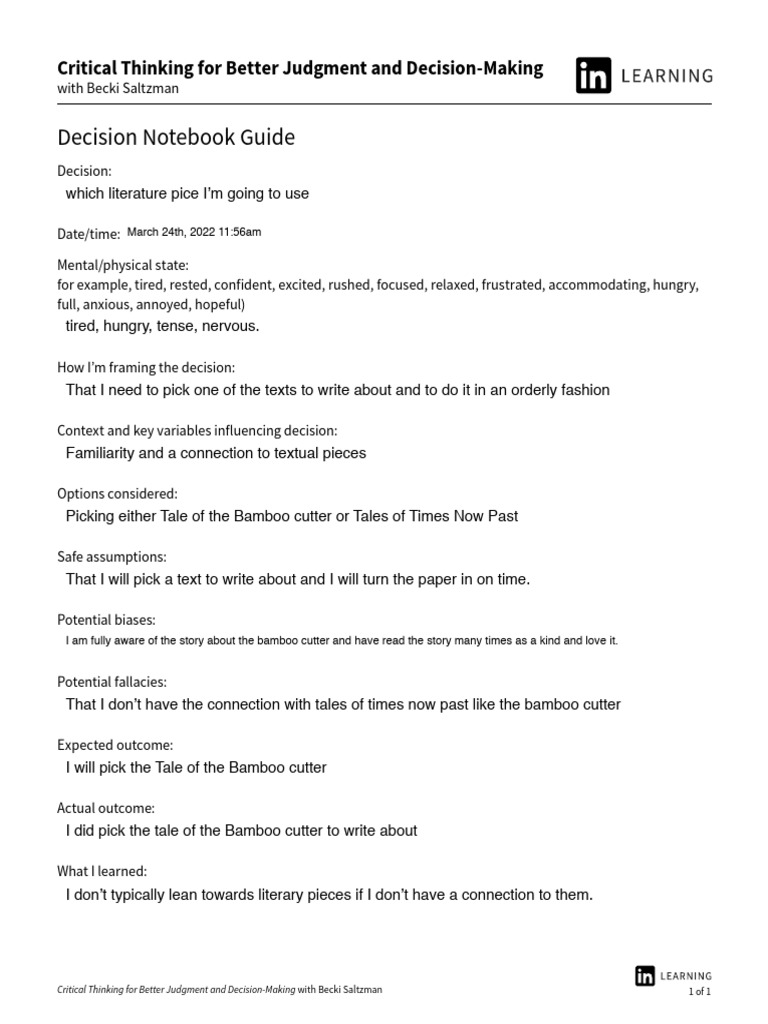 Decision Notebook Guide | PDF