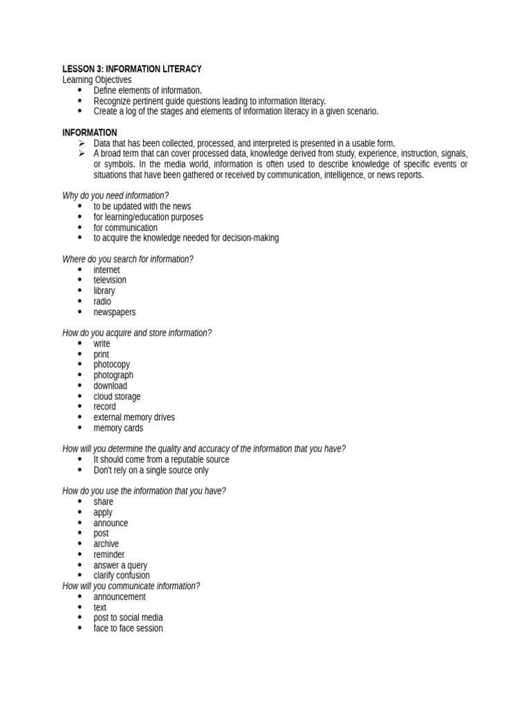 Lesson 03 Information Literacy | PDF | Plagiarism | Information