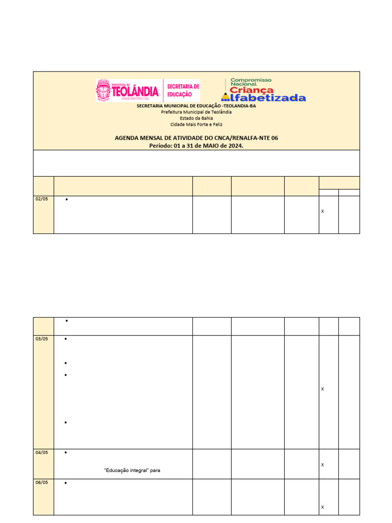 AGENDA CNCA - RENALFA - Modelo | PDF | Pedagogia | Escolas