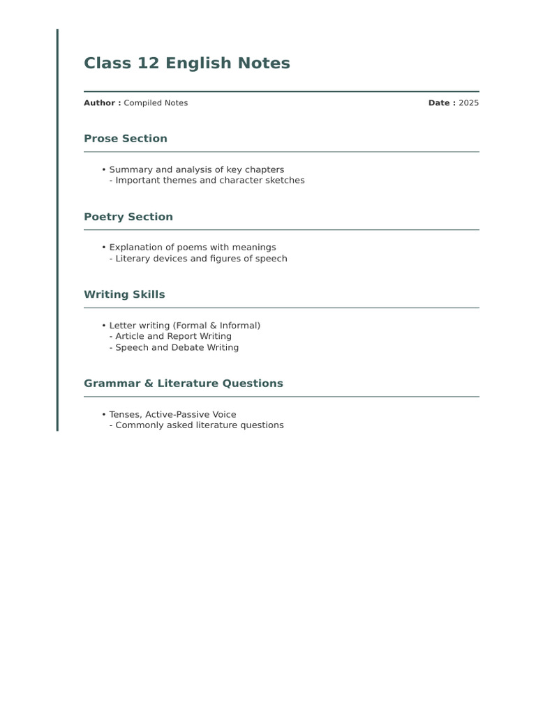 Class 12 English Notes: Prose Section | PDF