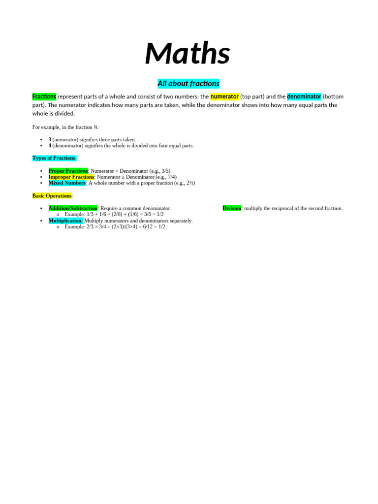 Understanding Fractions: Types & Operations | PDF