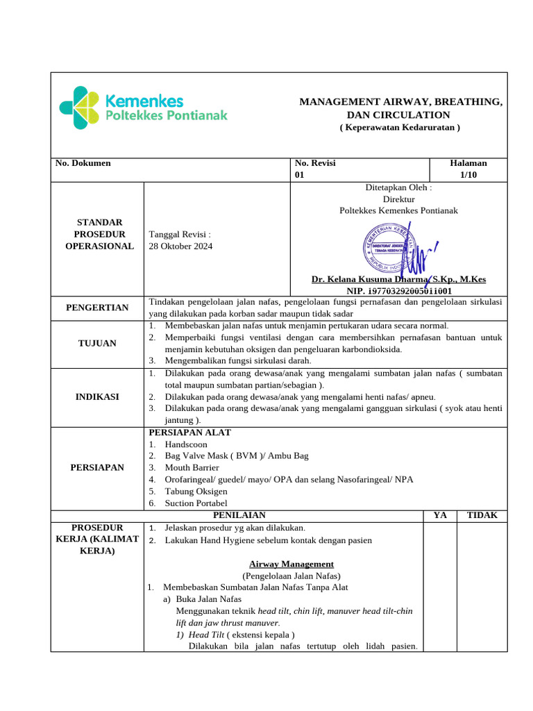 Prosedur Manajemen Jalan Nafas dan Sirkulasi | PDF