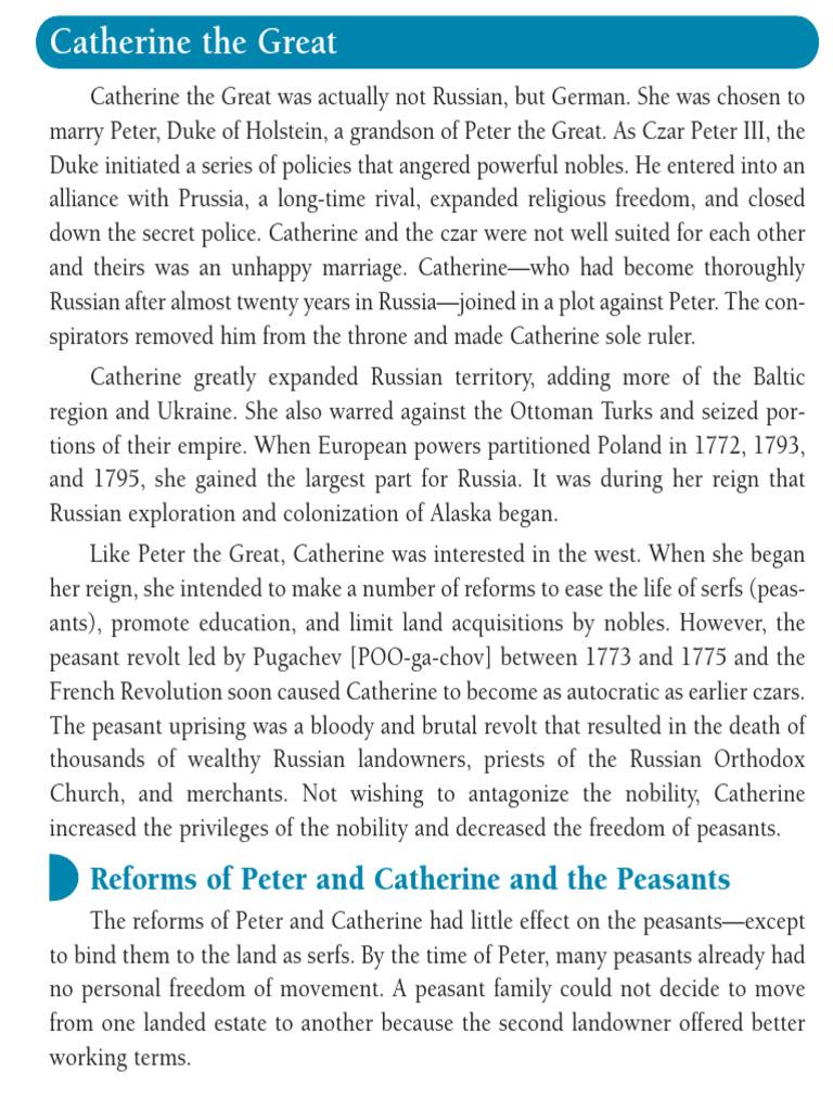 CKHG G5 U7 About Catherine The Great | PDF | Russian Empire | Serfdom