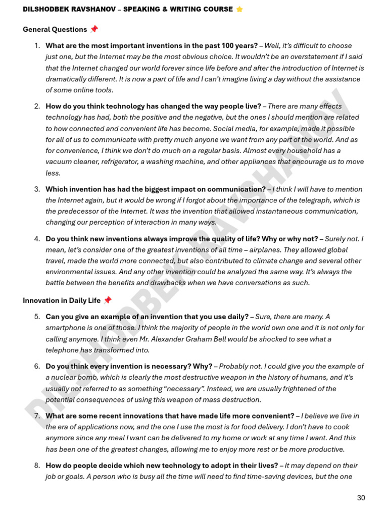 Innovations - Speaking Part 3 | PDF | Human Communication | Syntax