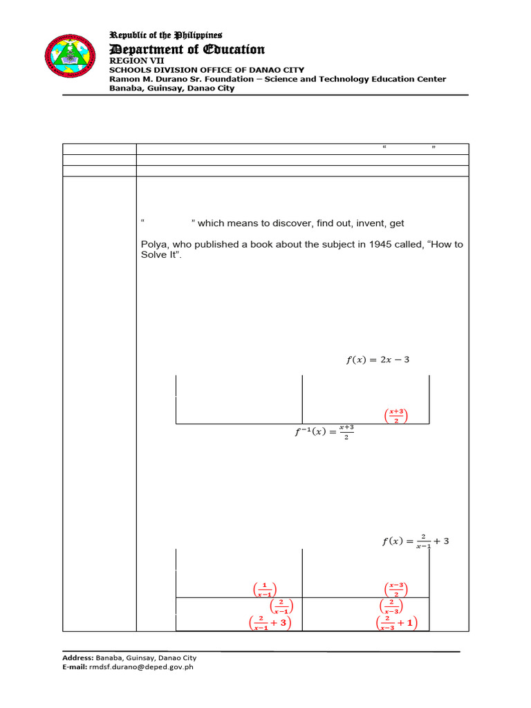 Performance Task 3 Inverse Function2024 2025 | PDF | Heuristic | Subtraction
