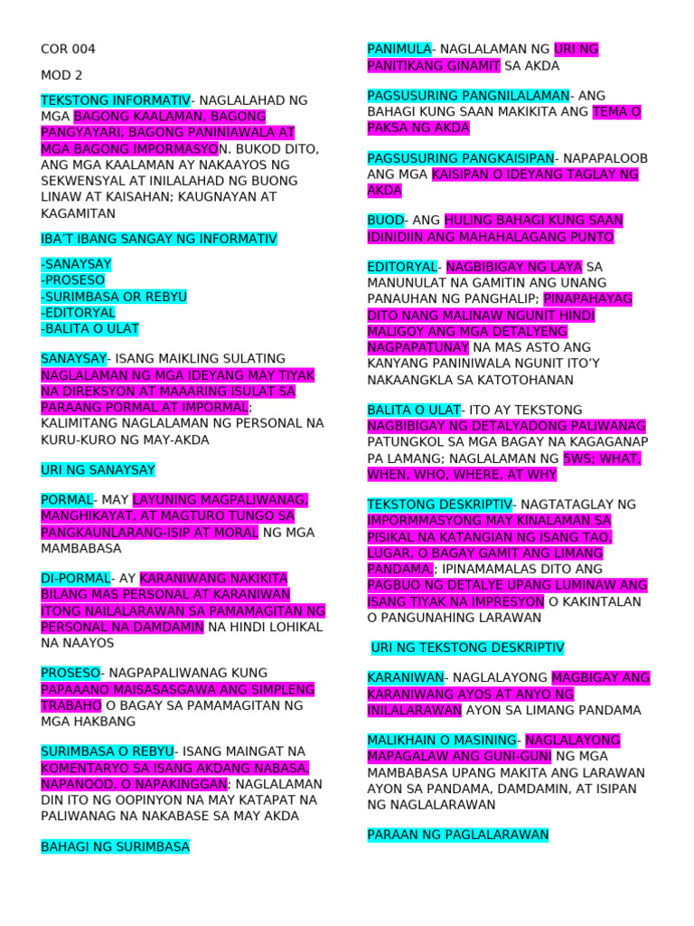 Cor 004 Reviewer | PDF